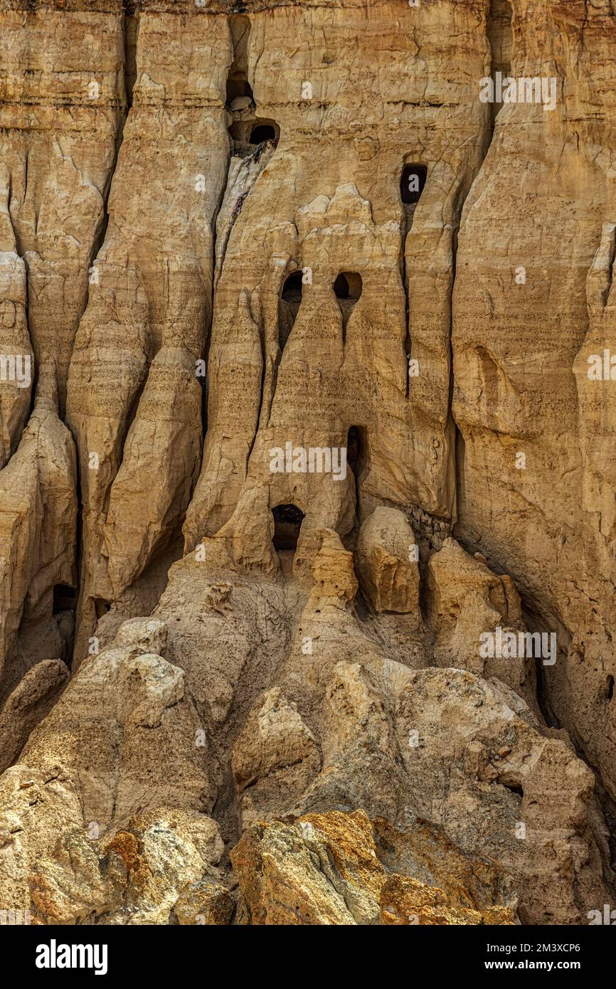 A vertical view of the historic ruins of Vault Silver City in Zhada ...