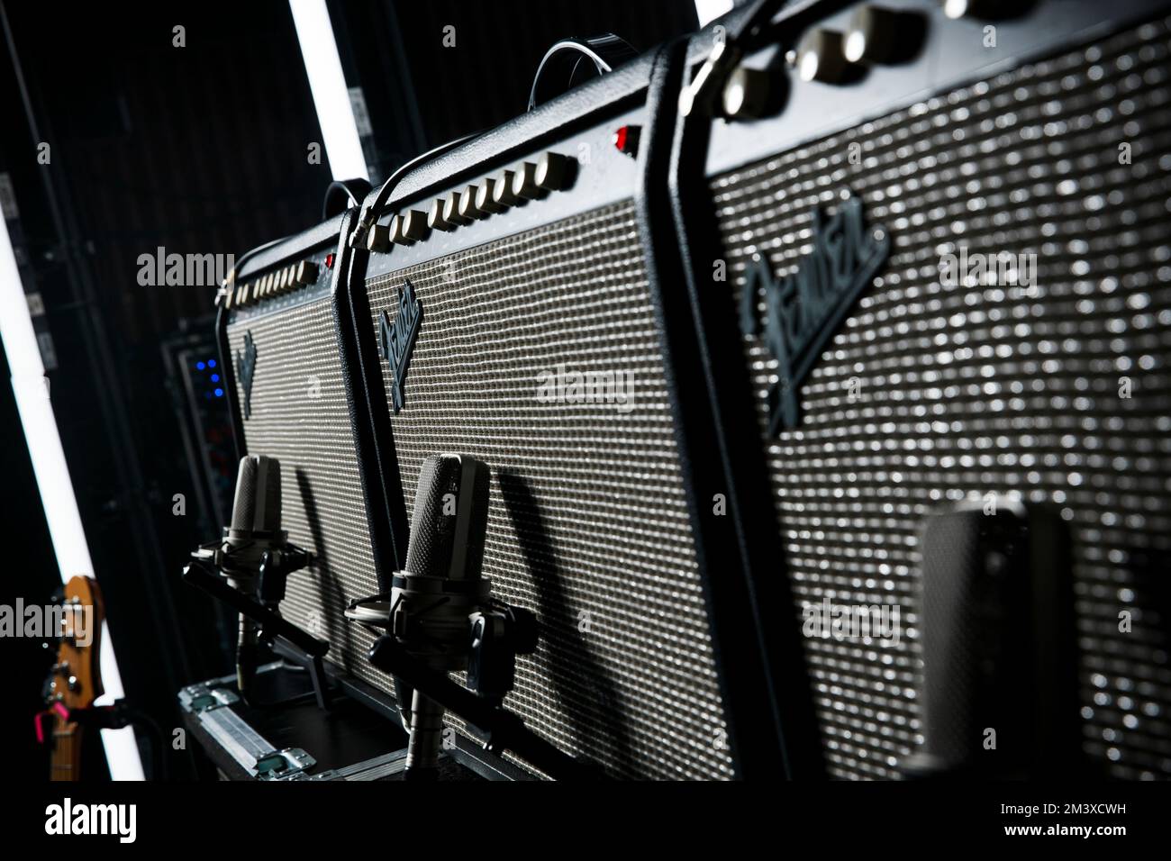 Fender Super Sonic bass guitar amplifiers used by Mike Kerr of Royal ...