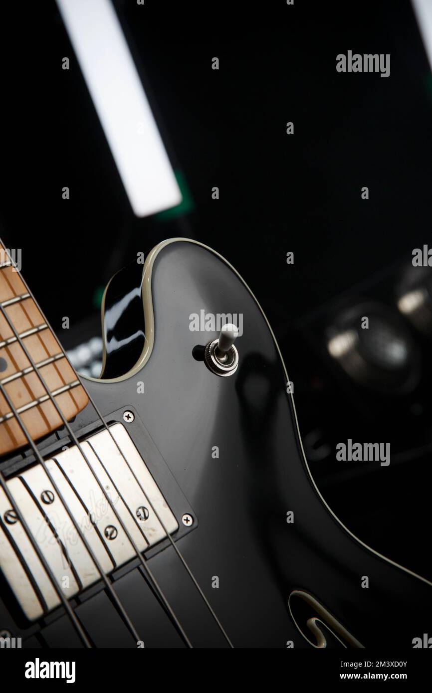 Fender bass guitar used by Mike Kerr of Royal Blood on stage before a ...
