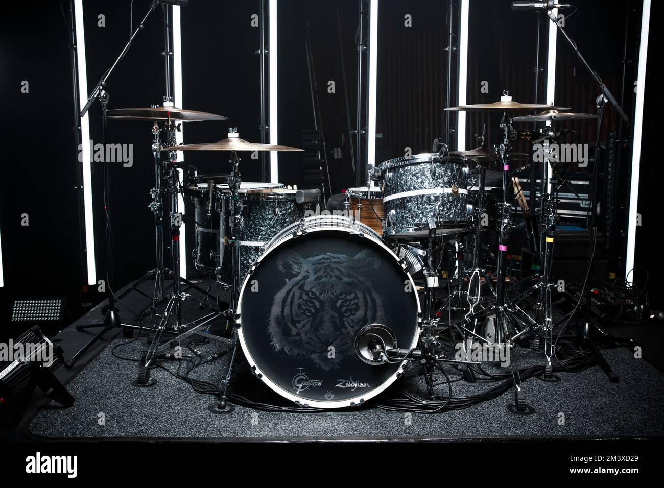 Drum kit used by Ben Thatcher of Royal Blood on stage before a live ...