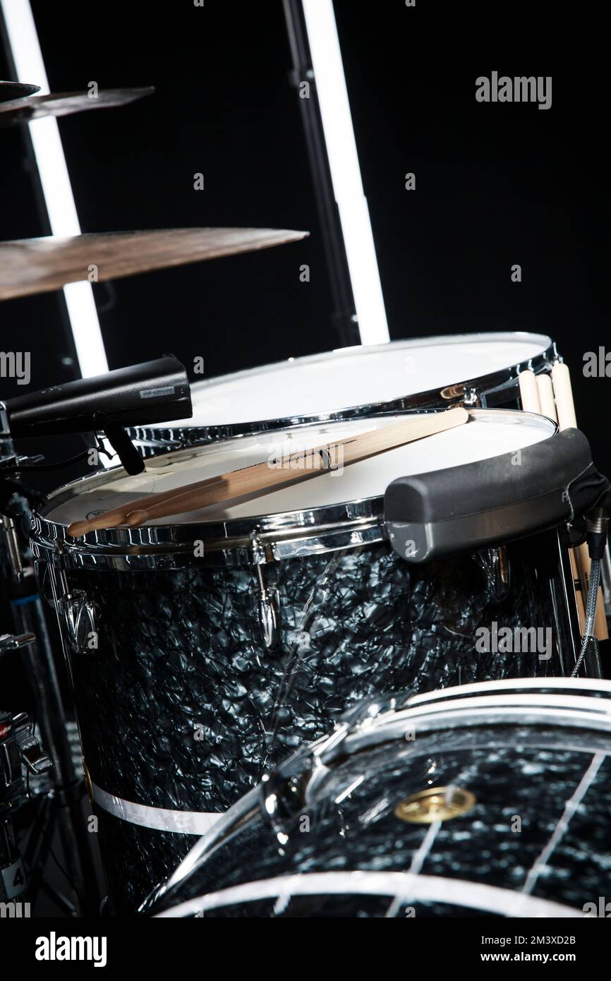 Drum kit used by Ben Thatcher of Royal Blood on stage before a live ...