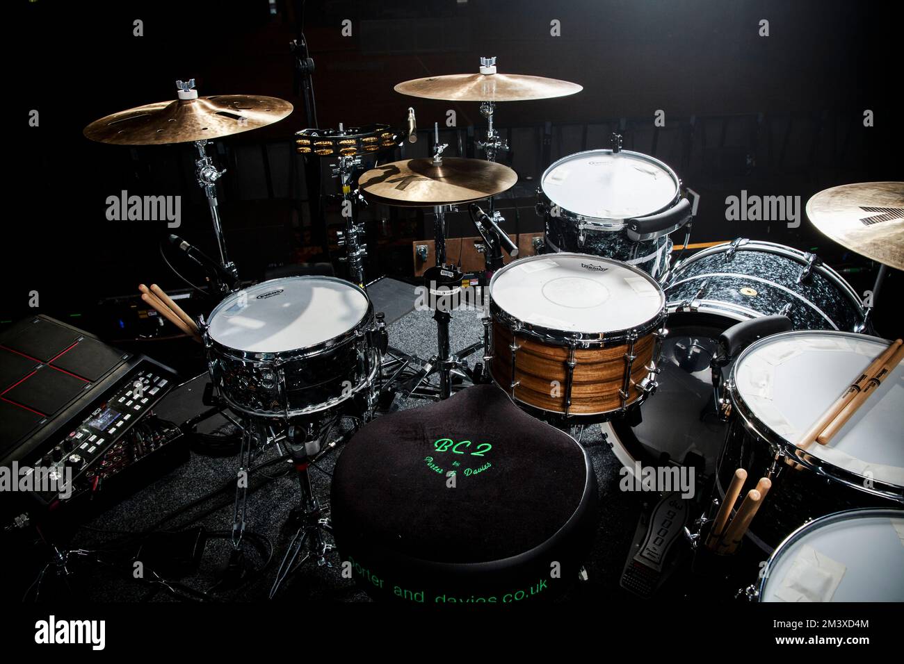 Drum kit used by Ben Thatcher of Royal Blood on stage before a live ...