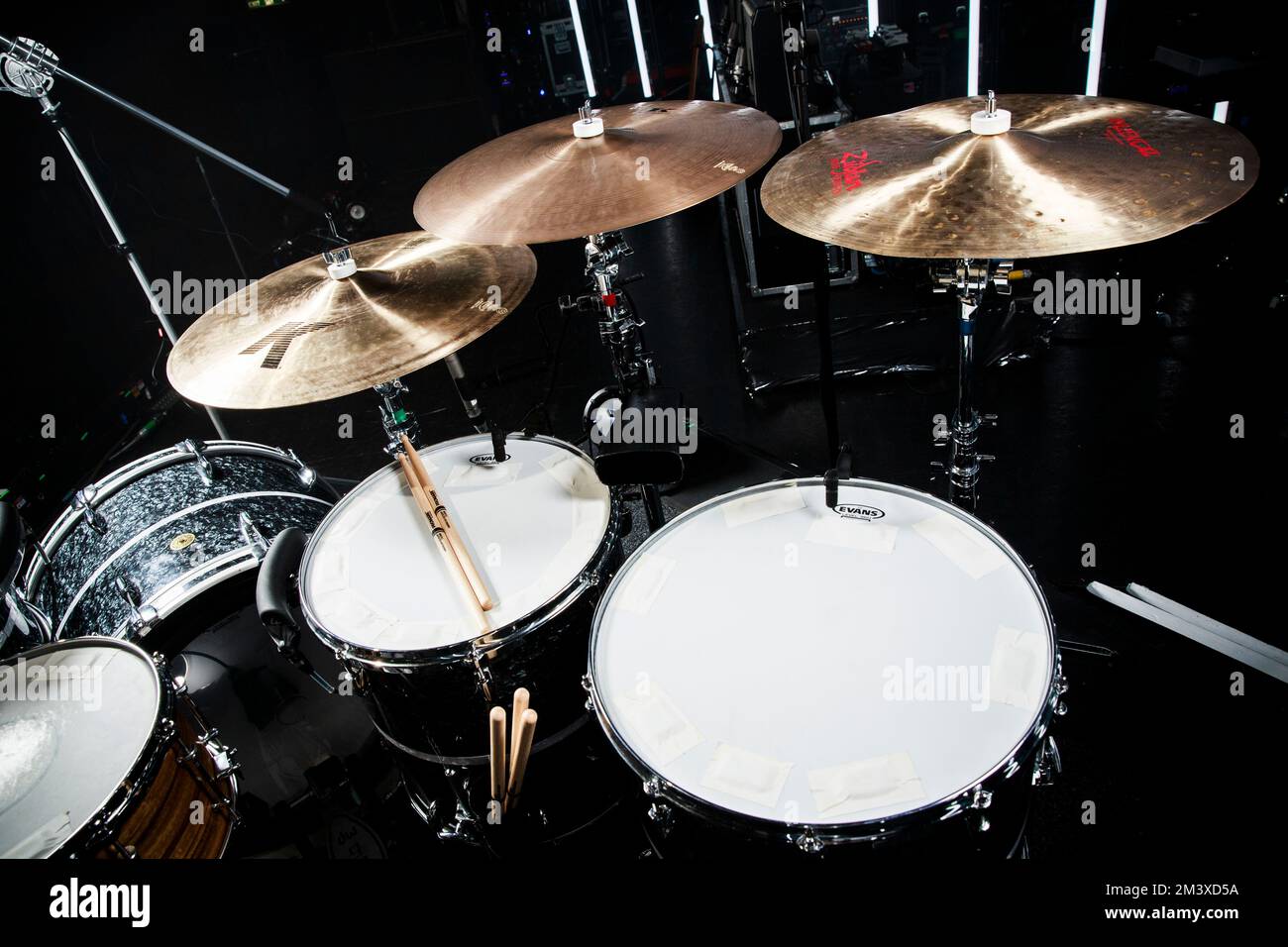 Drum kit used by Ben Thatcher of Royal Blood on stage before a live ...