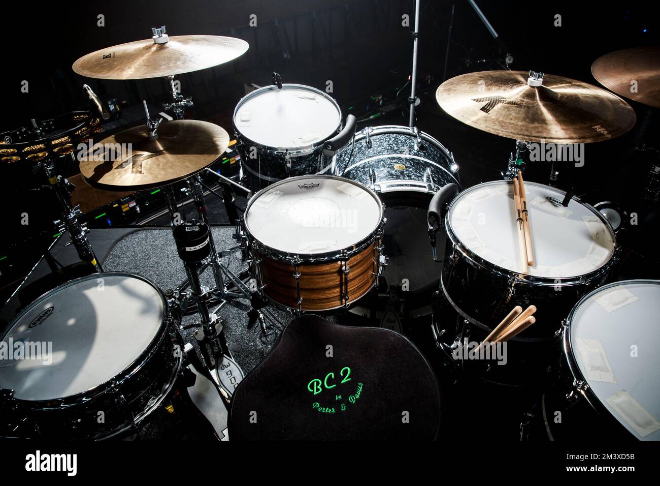 Drum kit used by Ben Thatcher of Royal Blood on stage before a live ...