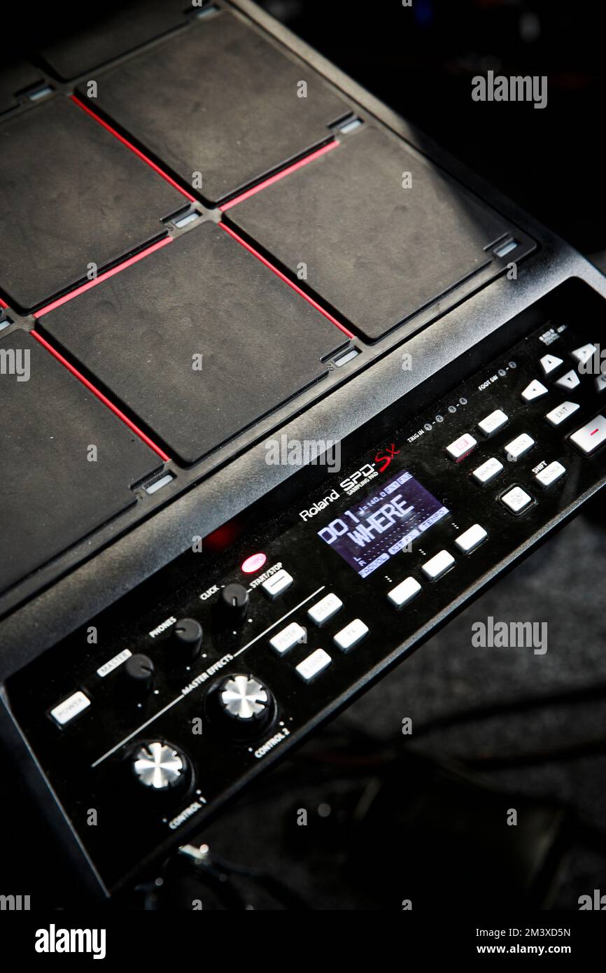 Drum kit used by Ben Thatcher of Royal Blood on stage before a live ...
