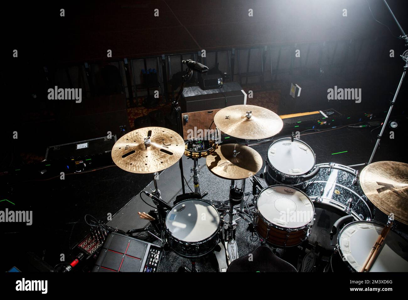 Drum kit used by Ben Thatcher of Royal Blood on stage before a live ...