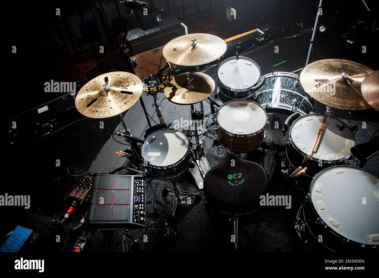 Drum kit used by Ben Thatcher of Royal Blood on stage before a live ...