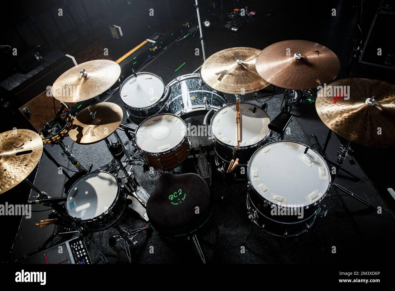 Drum kit used by Ben Thatcher of Royal Blood on stage before a live ...