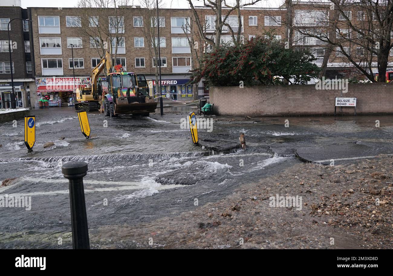 A roundabout off Belsize Road in Camden after a burst water main ...
