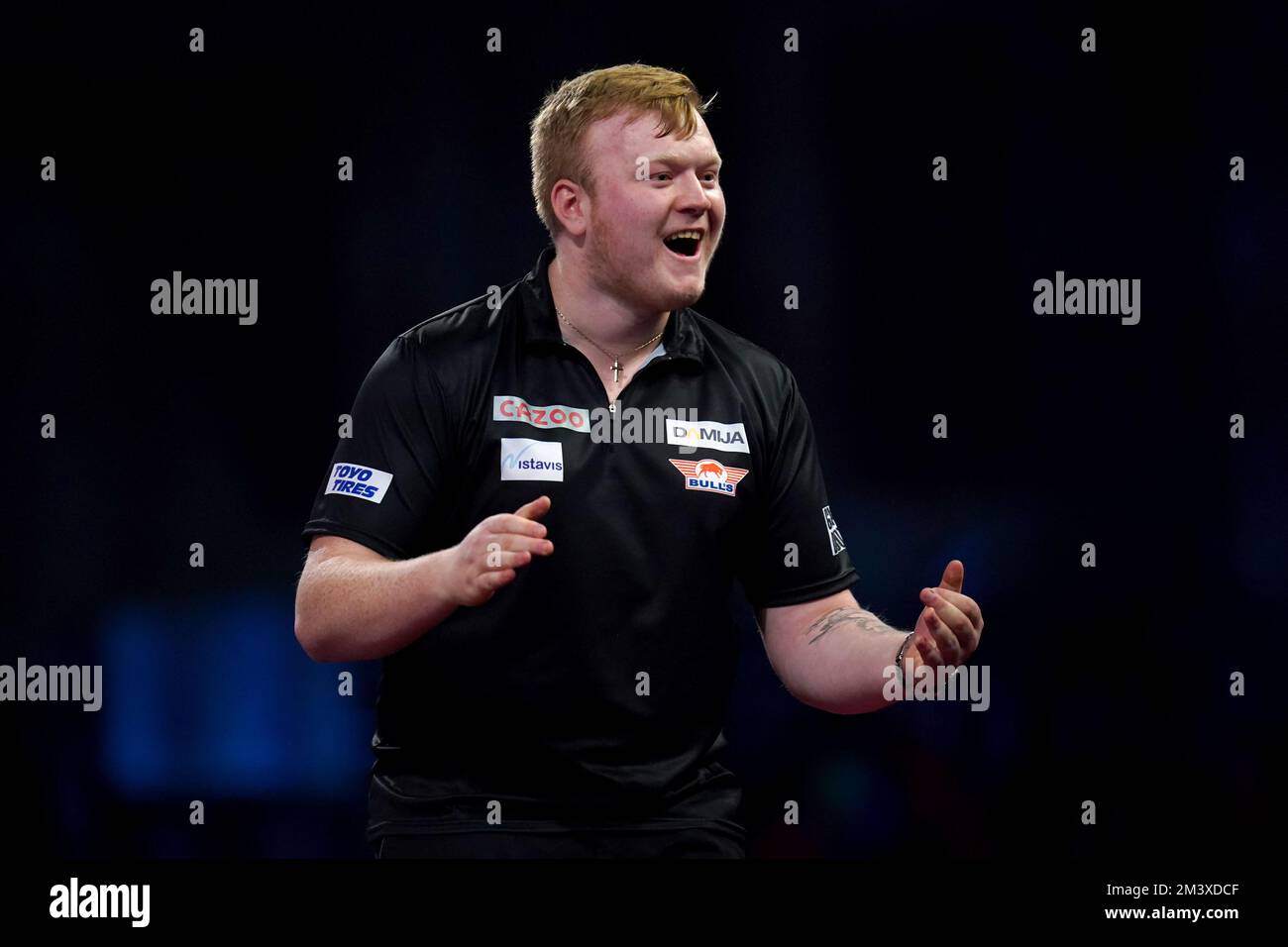 Adam Gawlas celebrates defeating Richie Burnett during day three of the ... Adam Gawlas celebrates defeating Richie Burnett during day three of the ...