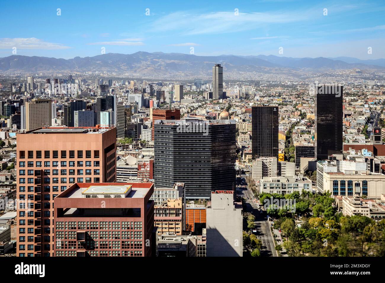 An aerial breathtaking cityscape view of Mexico City downtown, with a ...