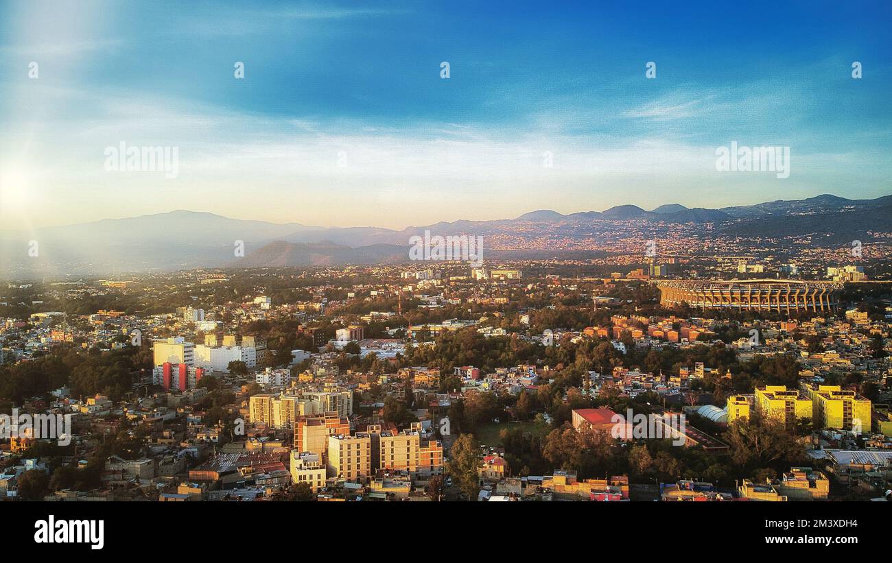 An aerial breathtaking cityscape view of Mexico City downtown, with a ...
