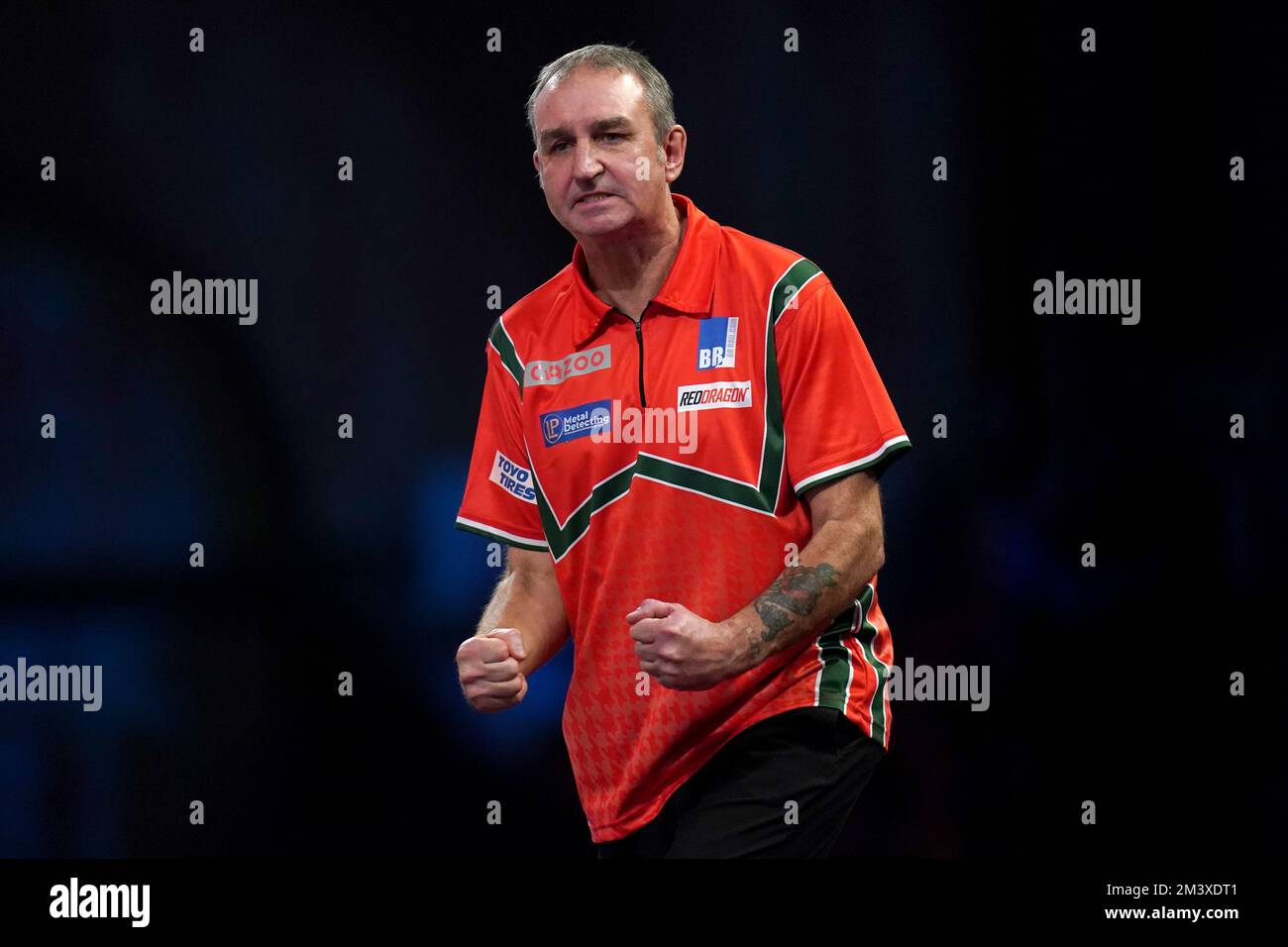 Richie Burnett celebrates during his defeat by Adam Gawlas during day ...