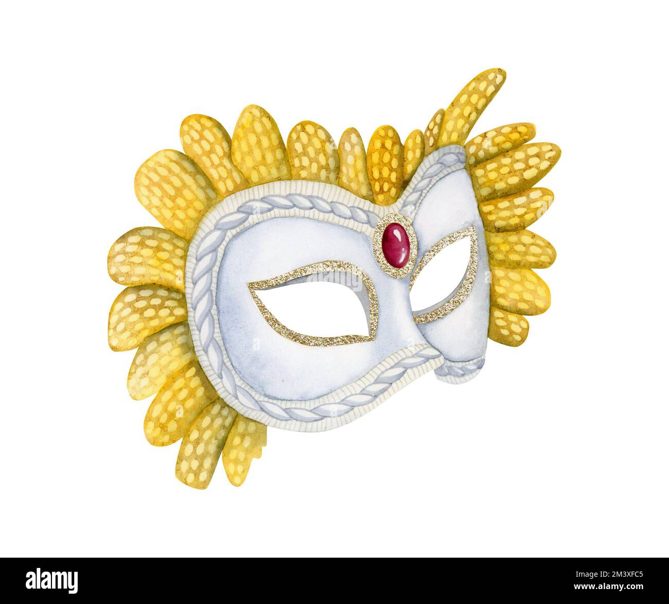 Purim carnival party mask with yellow feathers . Fat tuesday, mardi ...