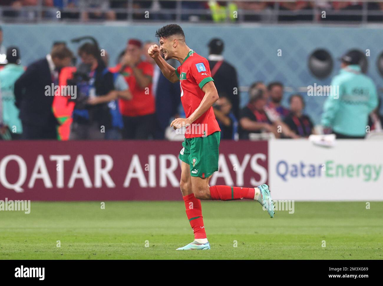 Doha, Qatar. 17th Dec, 2022. Achraf Dari of Morocco (20) celebrates ...