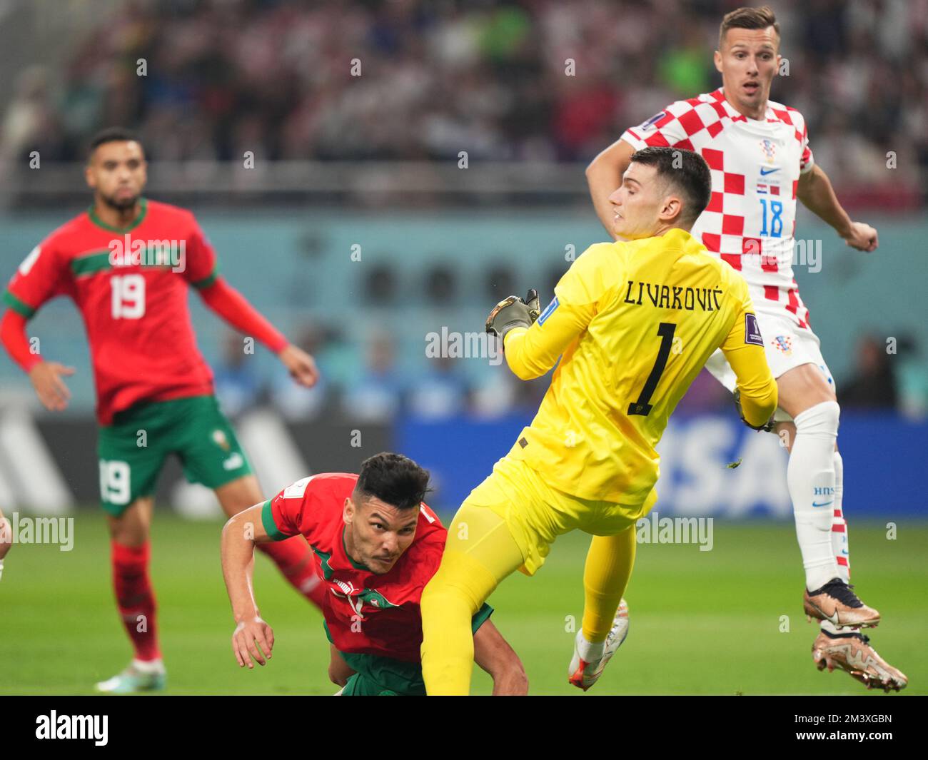 Achraf Dari of Morocco scores his goal during the FIFA World Cup Qatar ...