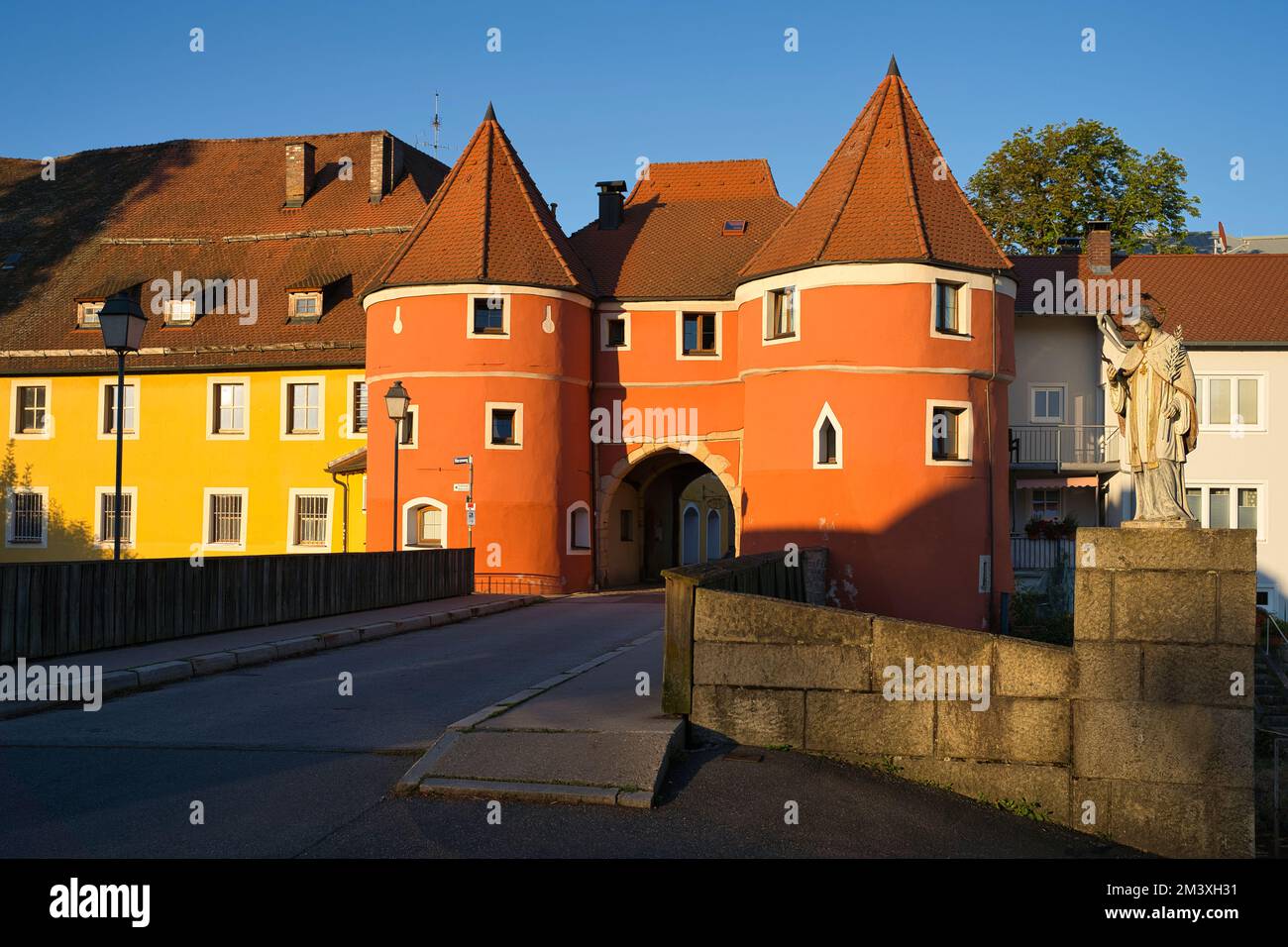 The colorful famous Biertor with the bridge in front in Cham, a town in ...
