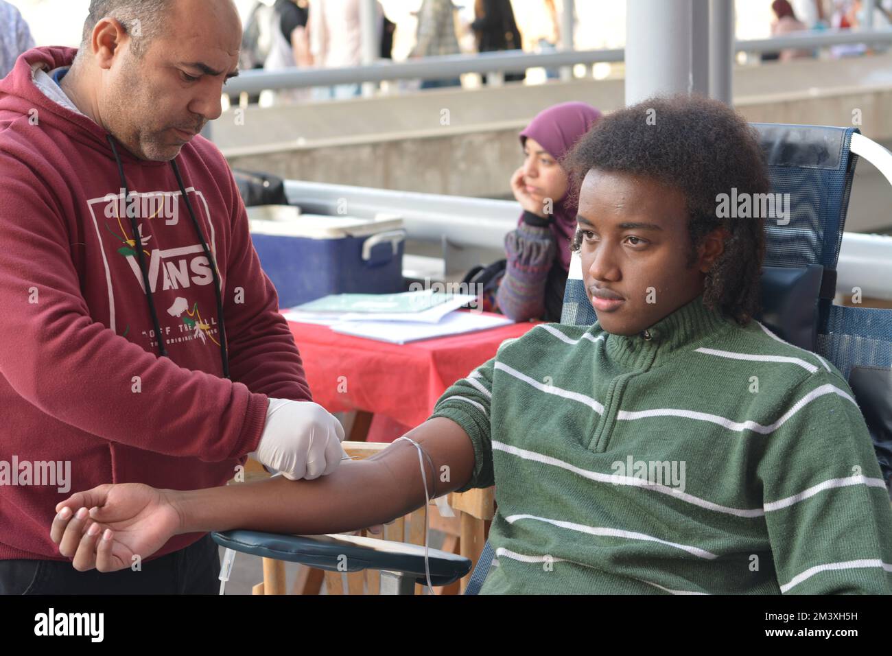 Cairo, Egypt, December 15 2022: blood volunteer donor during a blood ...