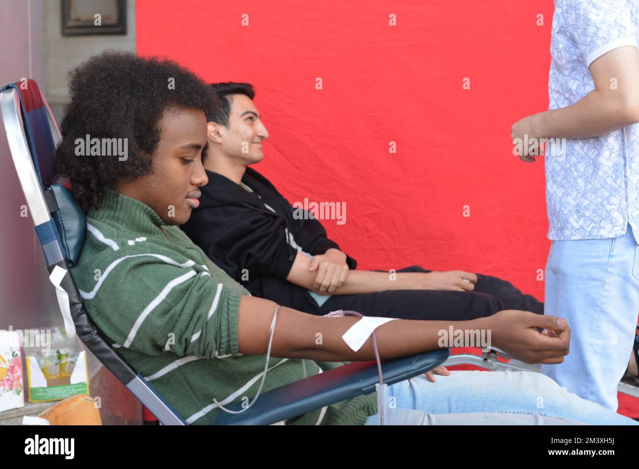 Cairo, Egypt, December 15 2022: blood volunteer donor during a blood ...