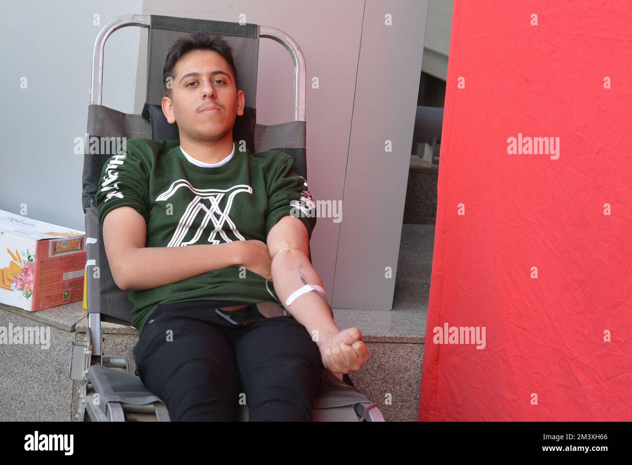 Cairo, Egypt, December 15 2022: blood volunteer donor during a blood ...