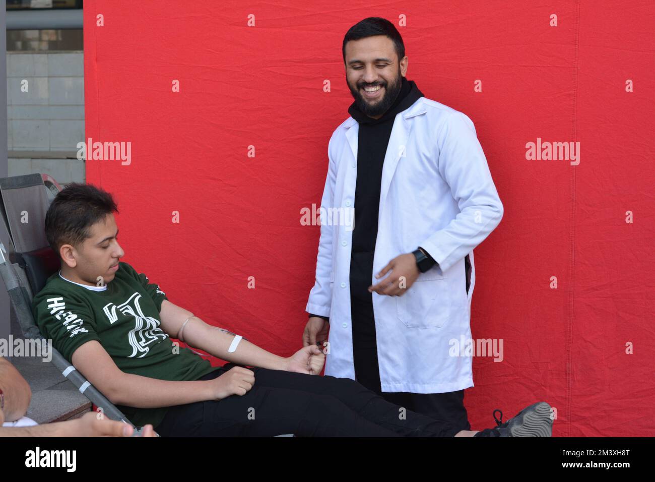 Cairo, Egypt, December 15 2022: blood volunteer donor during a blood ...