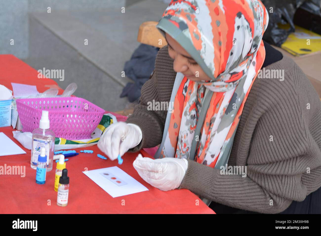 Cairo, Egypt, December 15 2022: ABO blood typing for checking the blood ...
