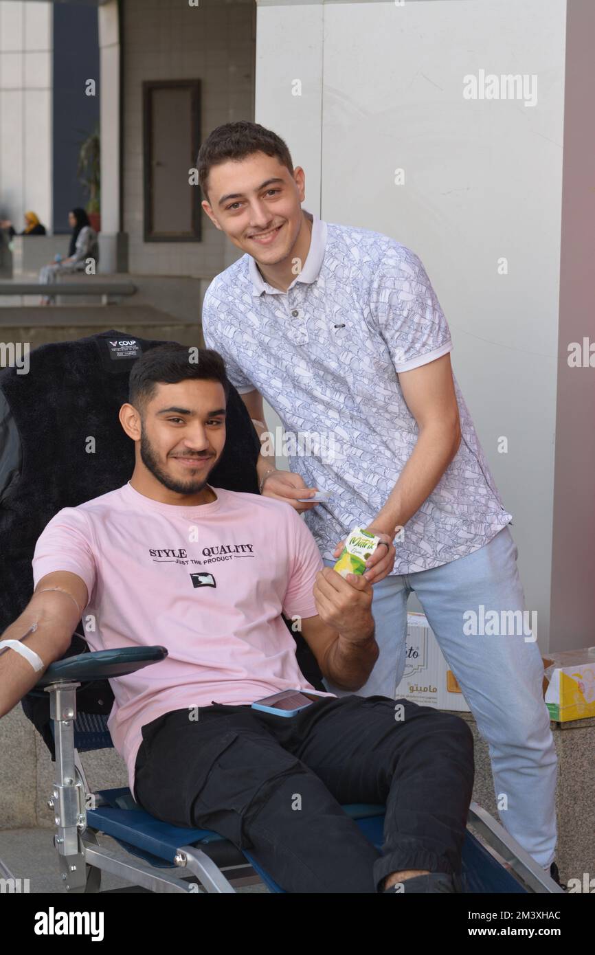 Cairo, Egypt, December 15 2022: blood volunteer donor during a blood ...