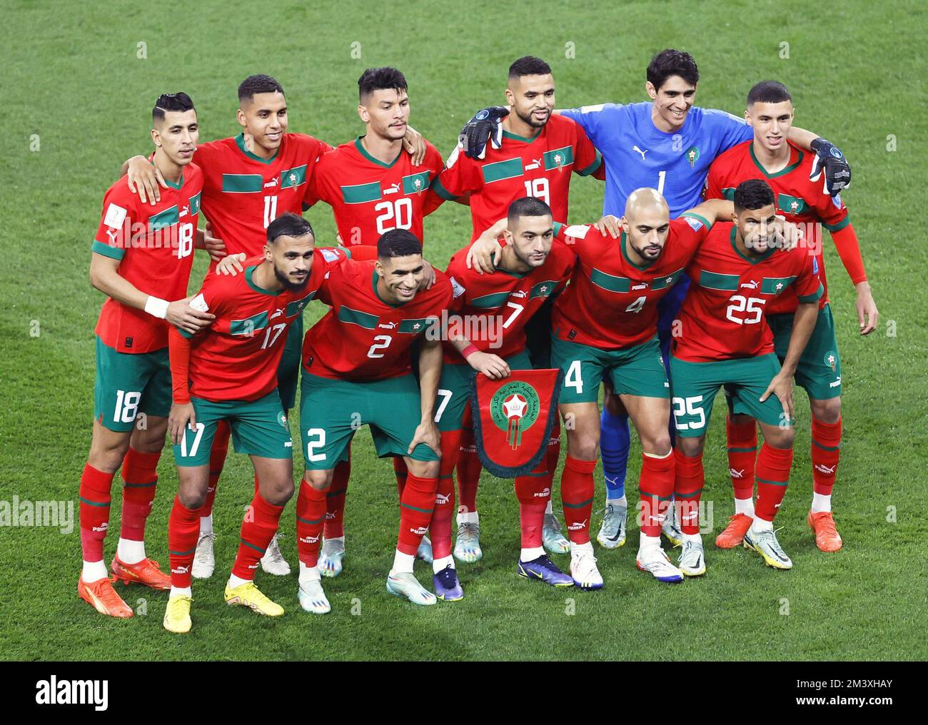 Doha, Qatar, on Dec. 17, 2022, Morocco's starting XI pose for a team ...