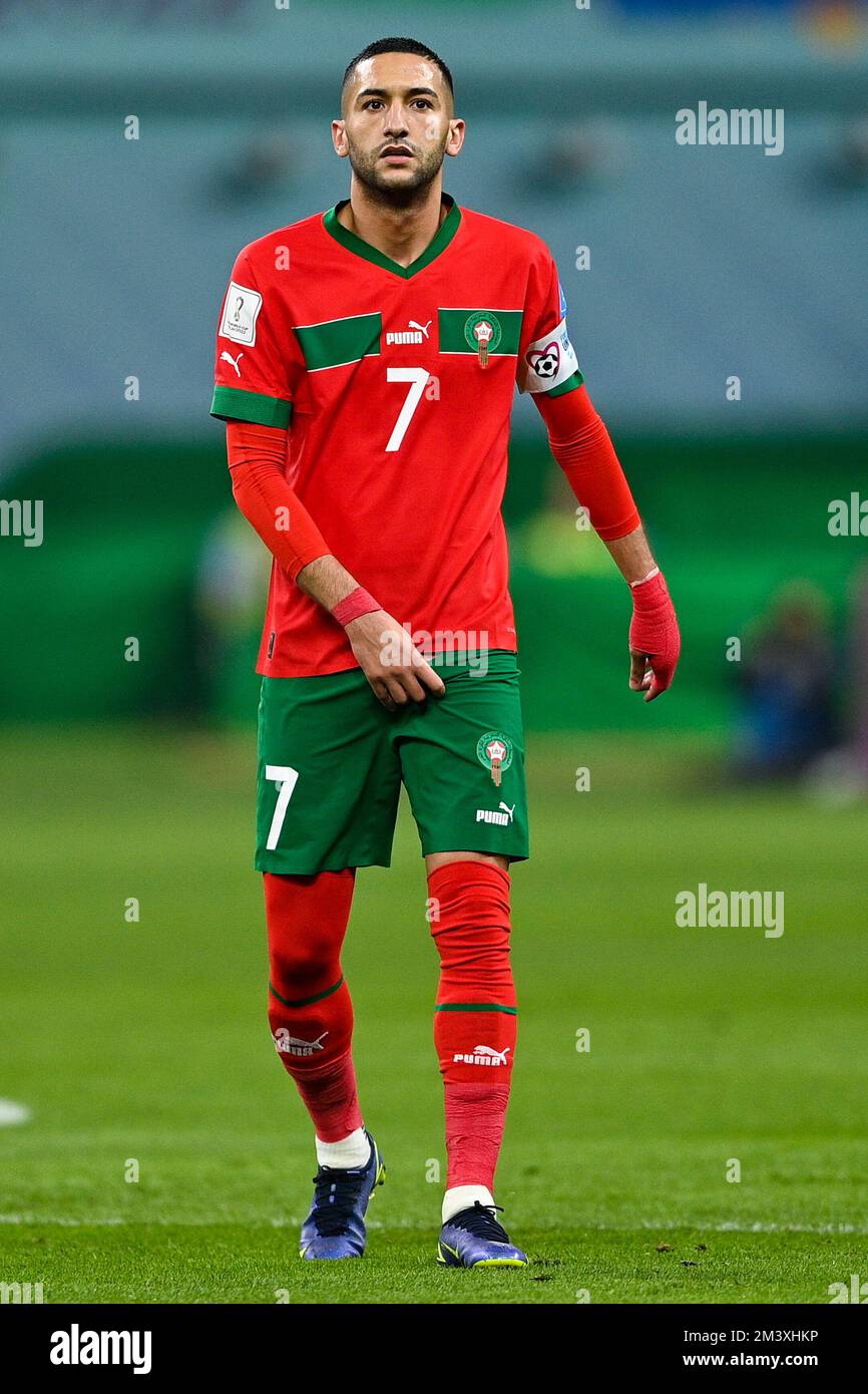 DOHA, QATAR - DECEMBER 17: Hakim Ziyech of Morocco looks on during the ...