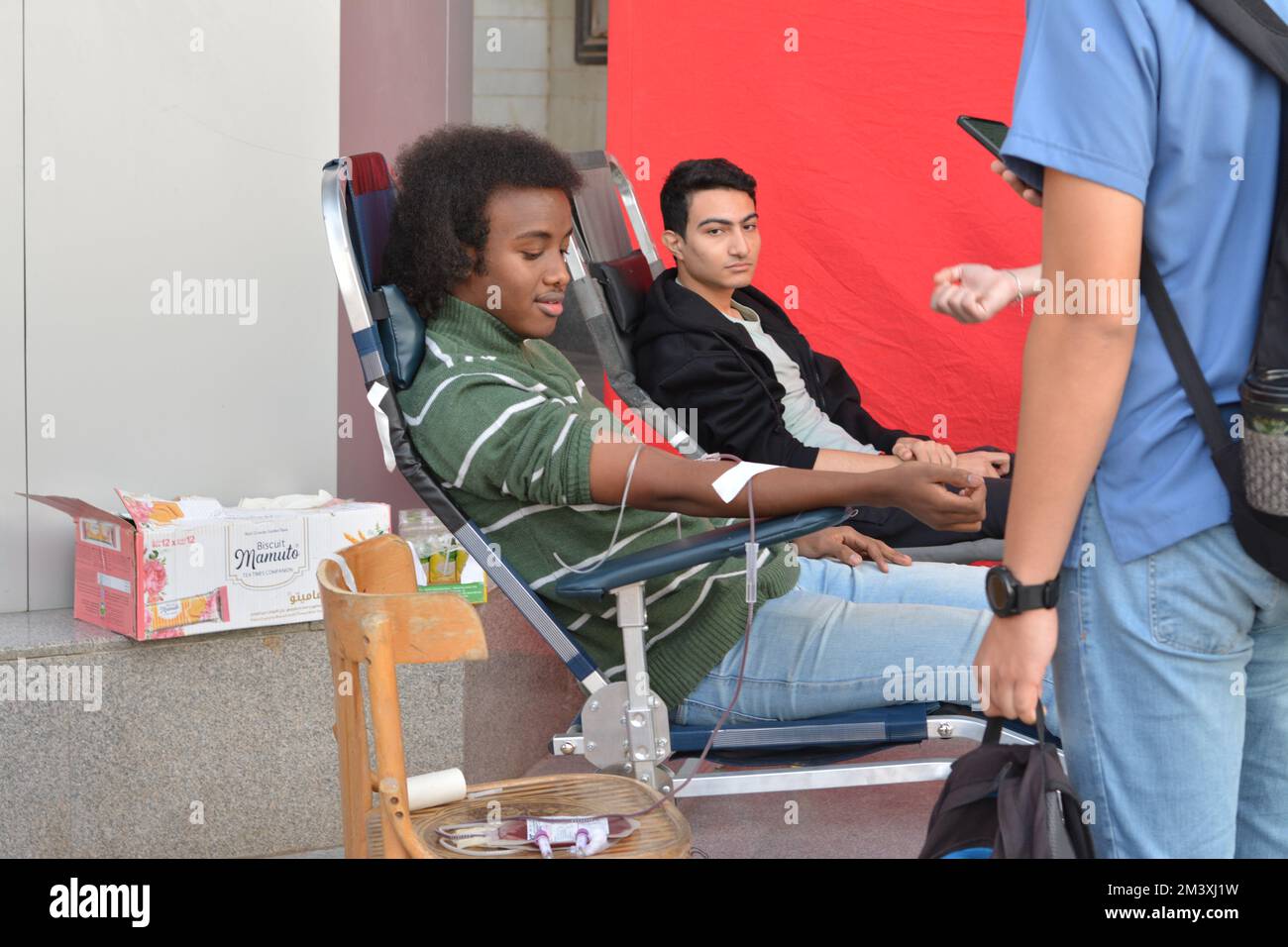 Cairo, Egypt, December 15 2022: blood volunteer donor during a blood ...