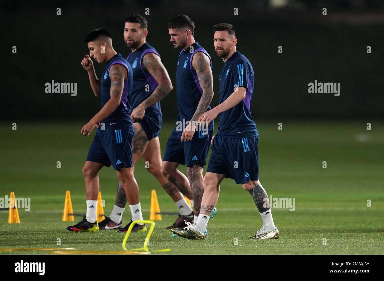 Argentina's Lionel Messi during a training session at Qatar University ...