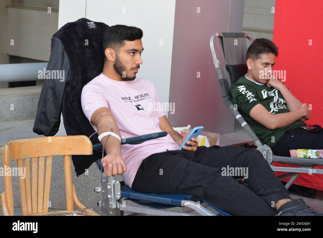 Cairo, Egypt, December 15 2022: blood volunteer donor during a blood ...