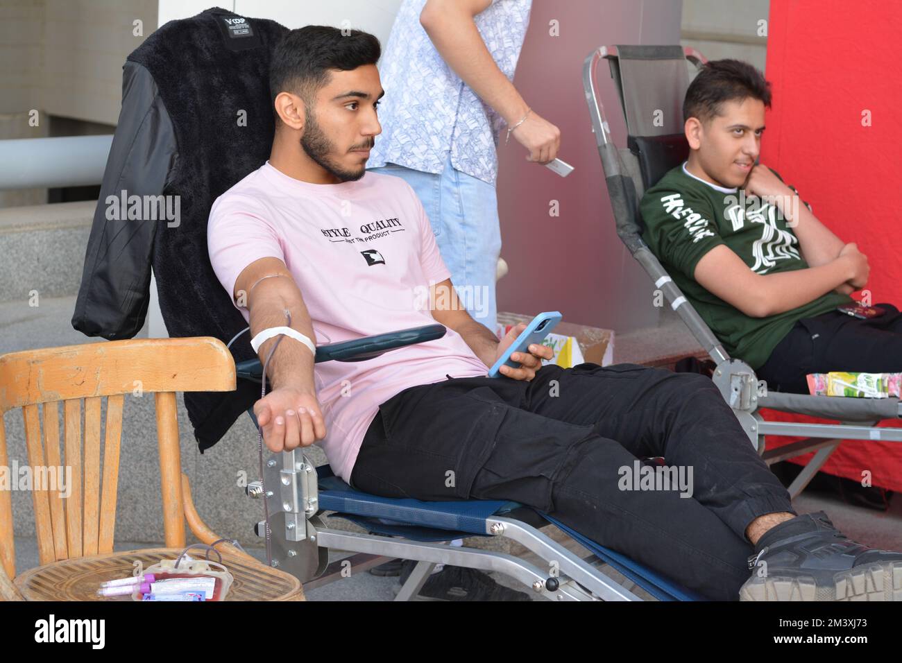 Cairo, Egypt, December 15 2022: blood volunteer donor during a blood ...