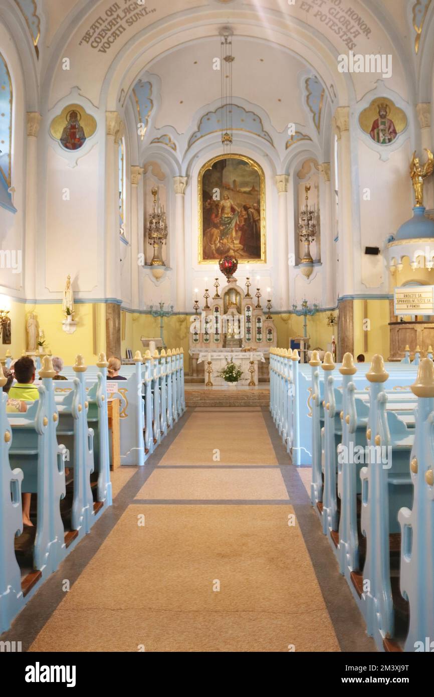 Bratislava, Slovakia - 30 August, 2019: Inside of the blue church ...