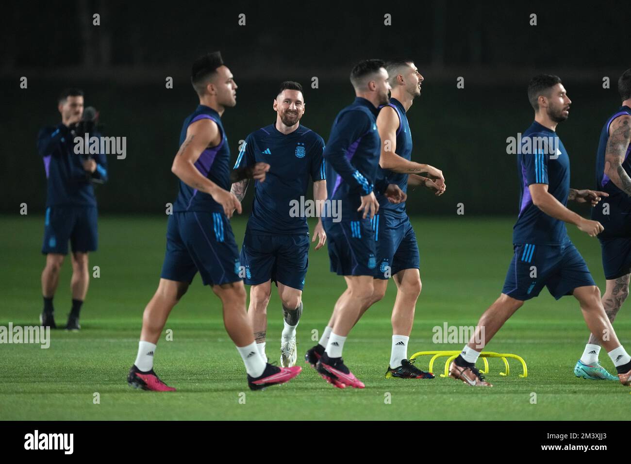 Argentina's Lionel Messi during a training session at Qatar University ...