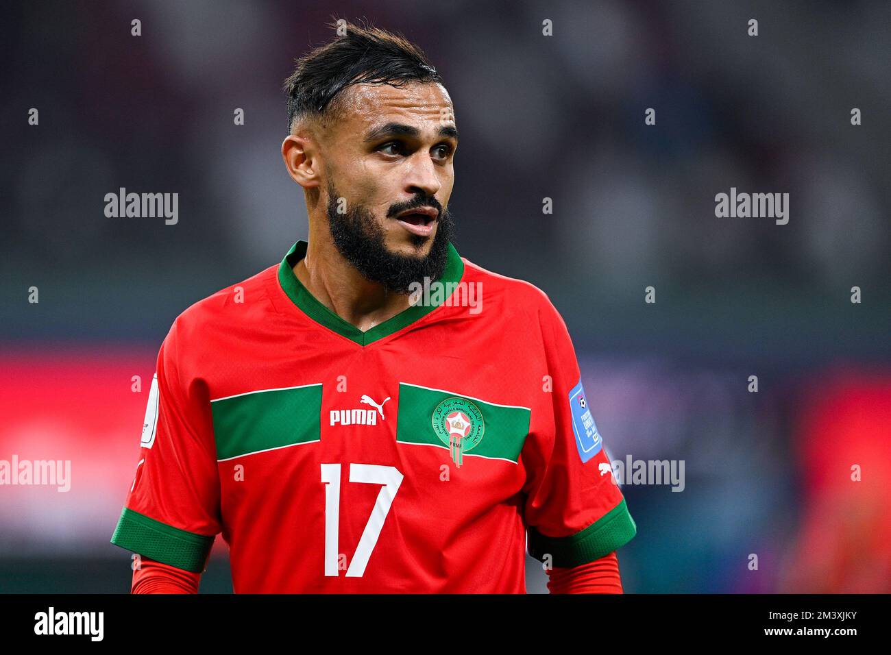 DOHA, QATAR - DECEMBER 17: Sofiane Boufal of Morocco looks on during the 3rd Place - FIFA World ...