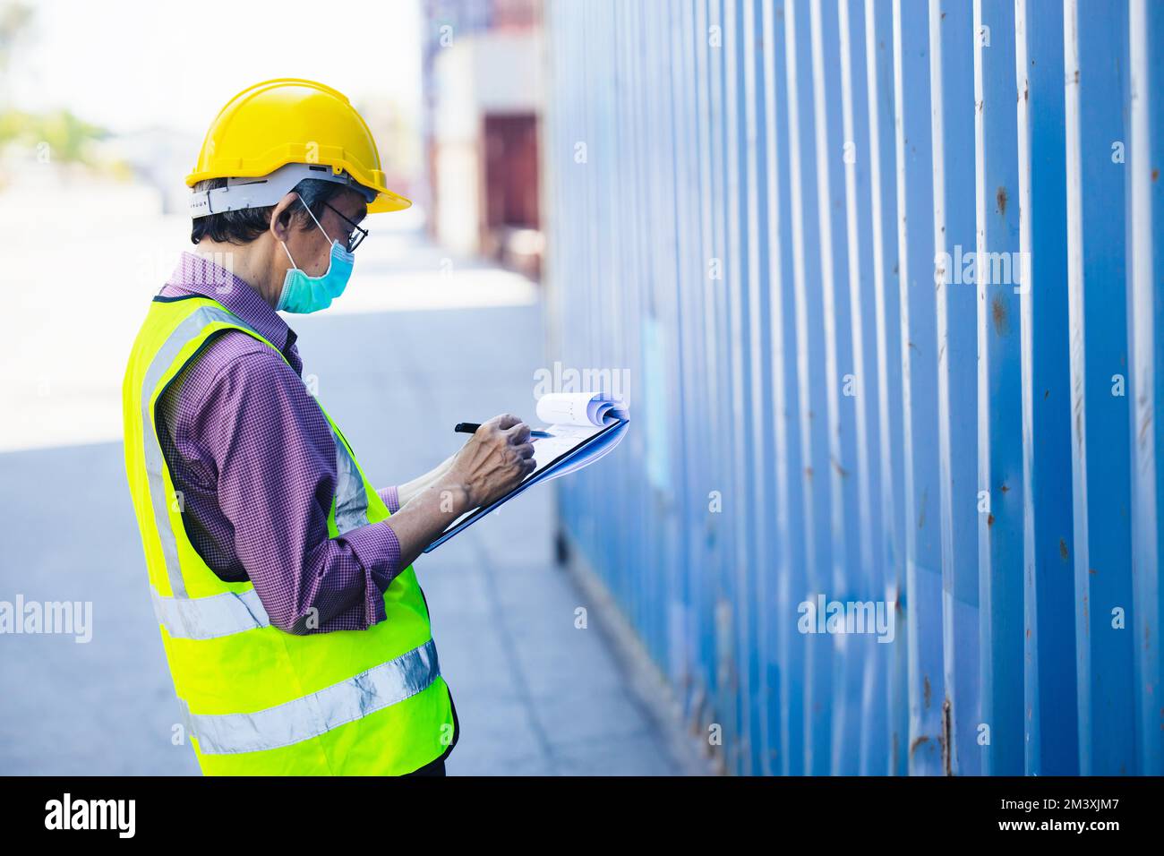 Customs Senior elder Asian Officer worker working in port cargo ...