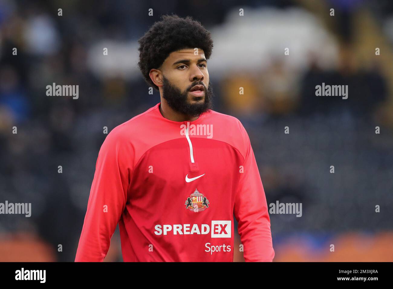 Ellis Simms #9 of Sunderland during the pre match warm up ahead of the ...