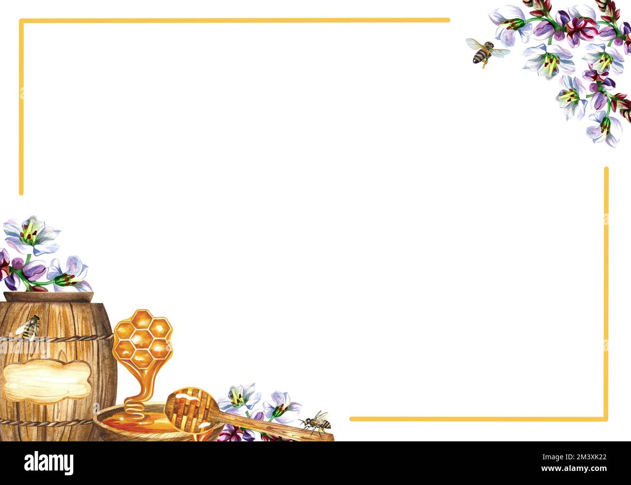 Honey. Design frame on the theme of honey. Watercolor illustration. For ...