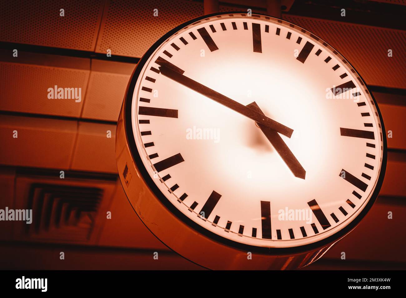 city public clock time at transport station for timing business ...