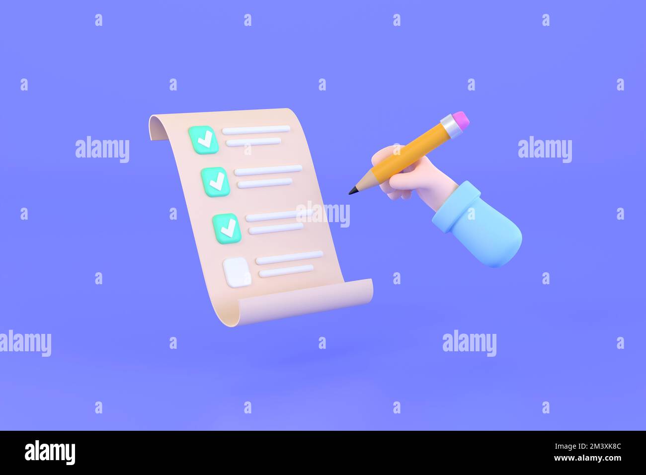 3D. check list with businessman hands holding pencil, clipboard, check ...