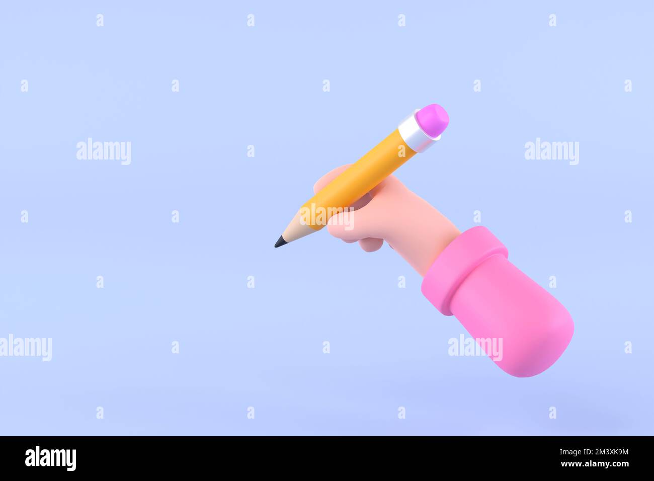 3D. Hand with pencil illustration, cartoon hand holding pencil isolated ...