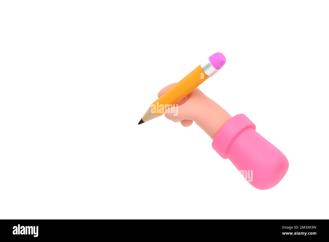 3D. Hand with pencil illustration, cartoon hand holding pencil isolated ...