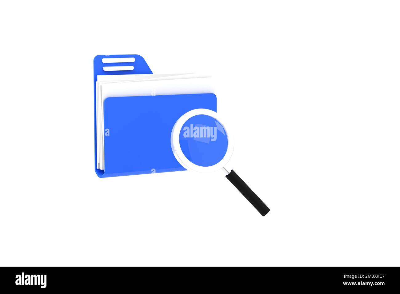 3D. Folder icon and magnifying glass. Open folder icon. Folder with ...