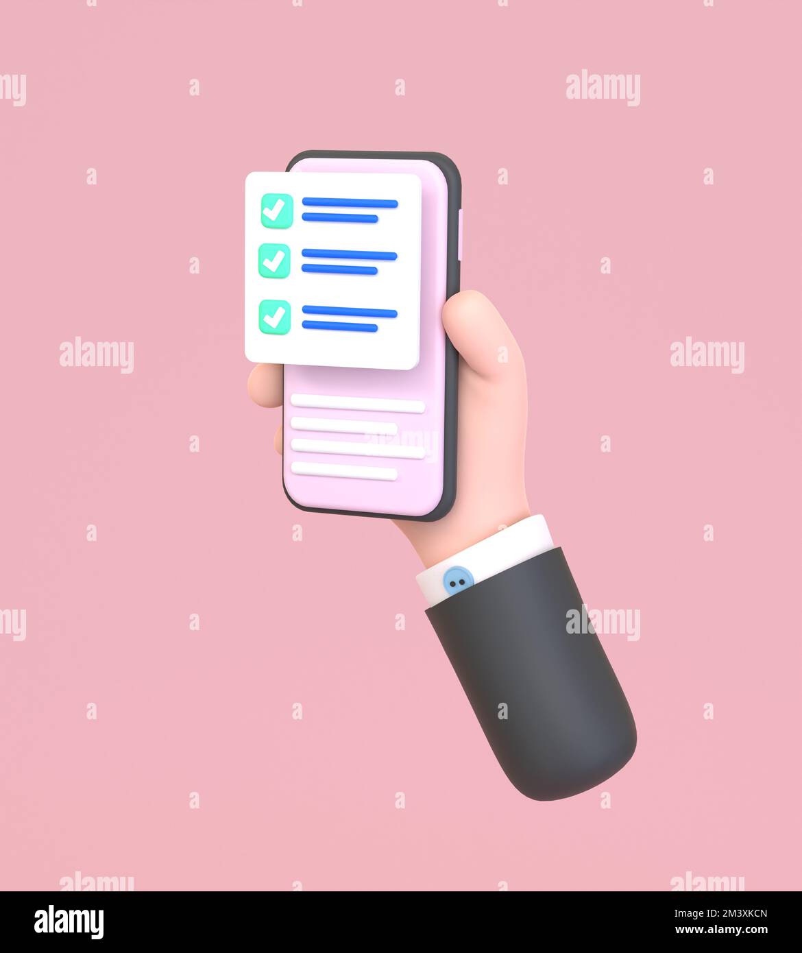 3D. task management todo check list with mobile phone holding hand ...
