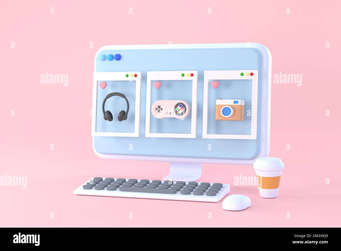 3D. Computer screen flat design template for apps. Shopping online ...