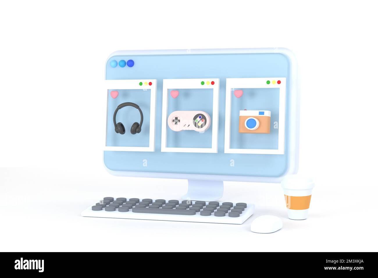 3D. Computer screen flat design template for apps. Shopping online ...