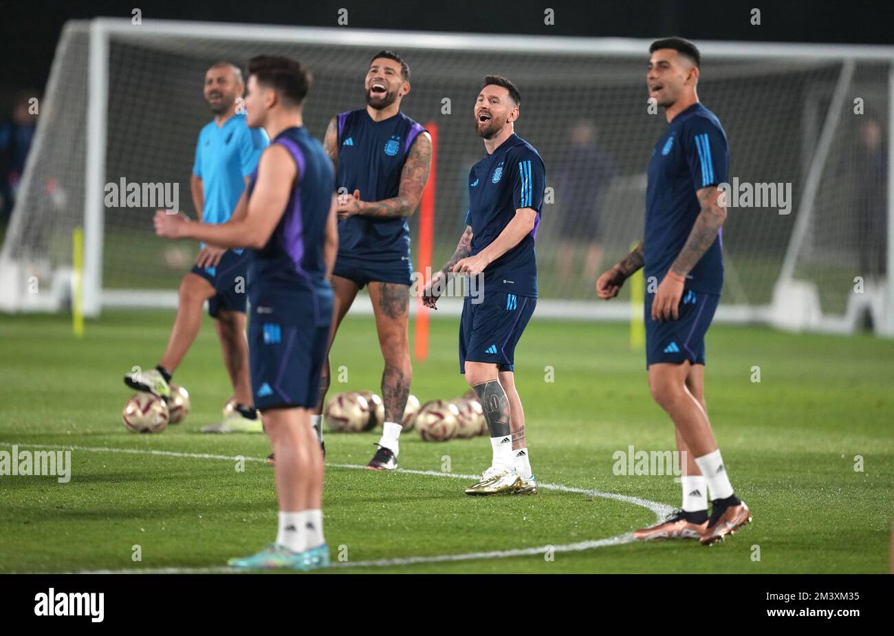 Argentina's Lionel Messi during a training session at Qatar University ...