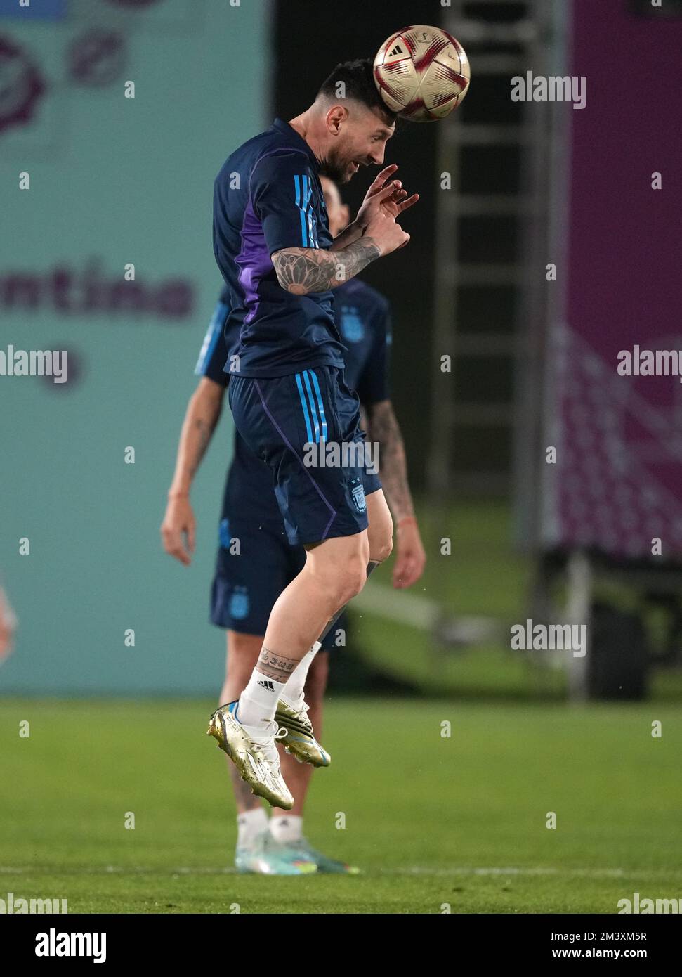 Argentina's Lionel Messi during a training session at Qatar University ...