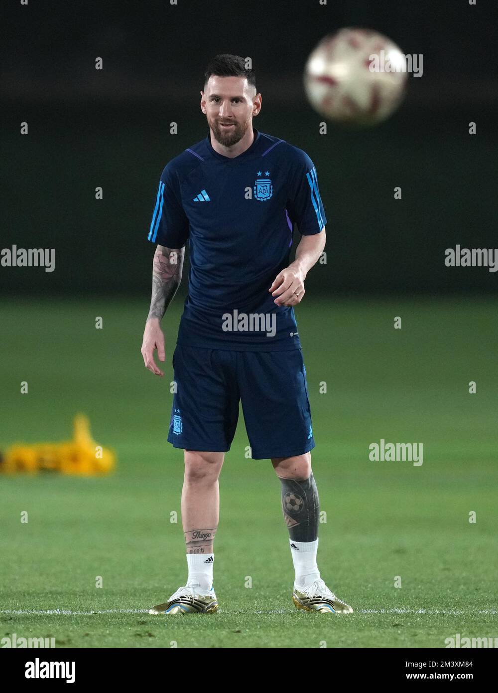 Argentina's Lionel Messi during a training session at Qatar University ...